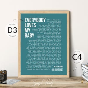 Custom Personalized Song Lyrics Poster Wall Art - Wedding Song Gift ...