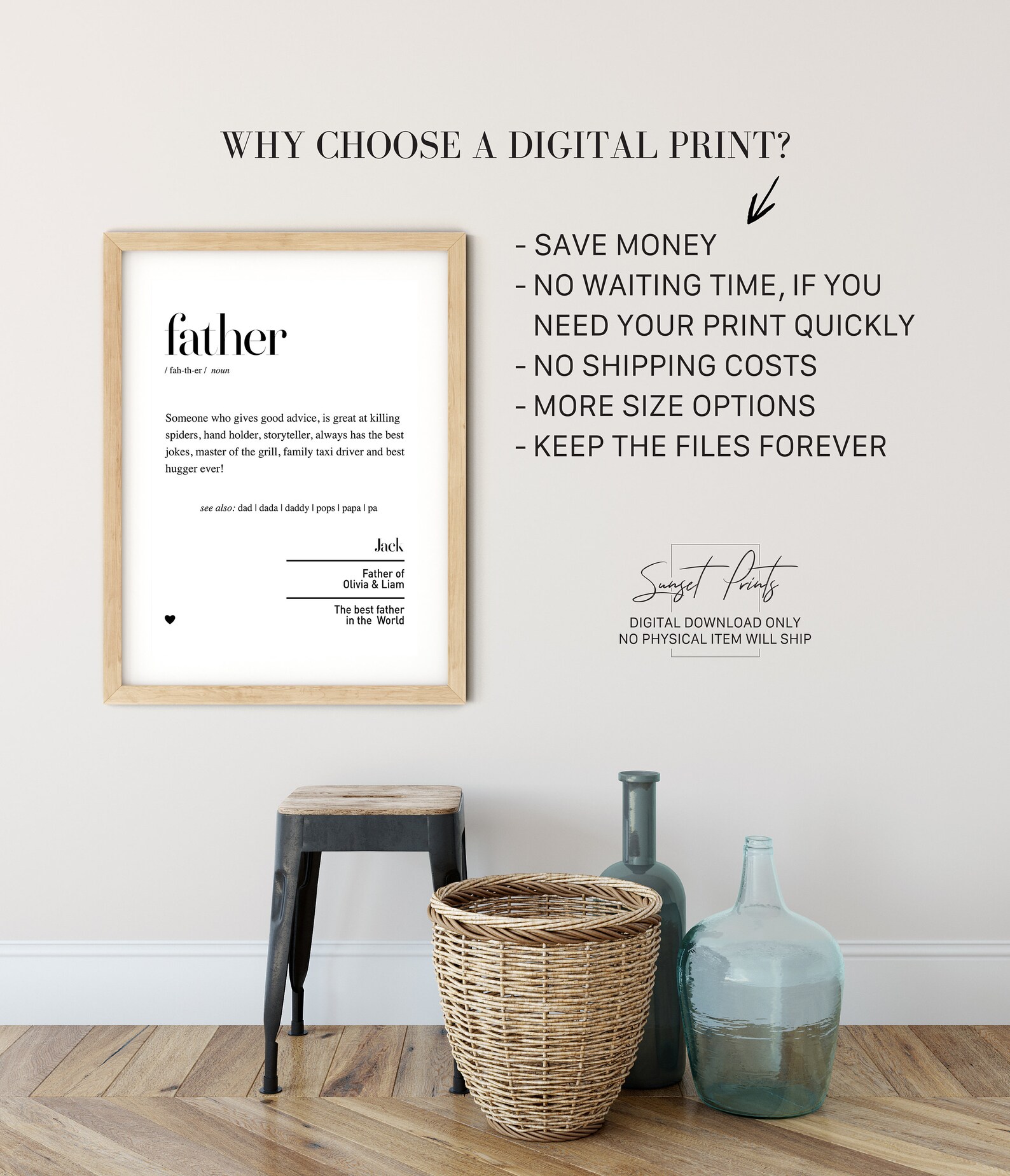 Father Definition Quote Poster, Gift for Dad, Father's Day Personalised ...