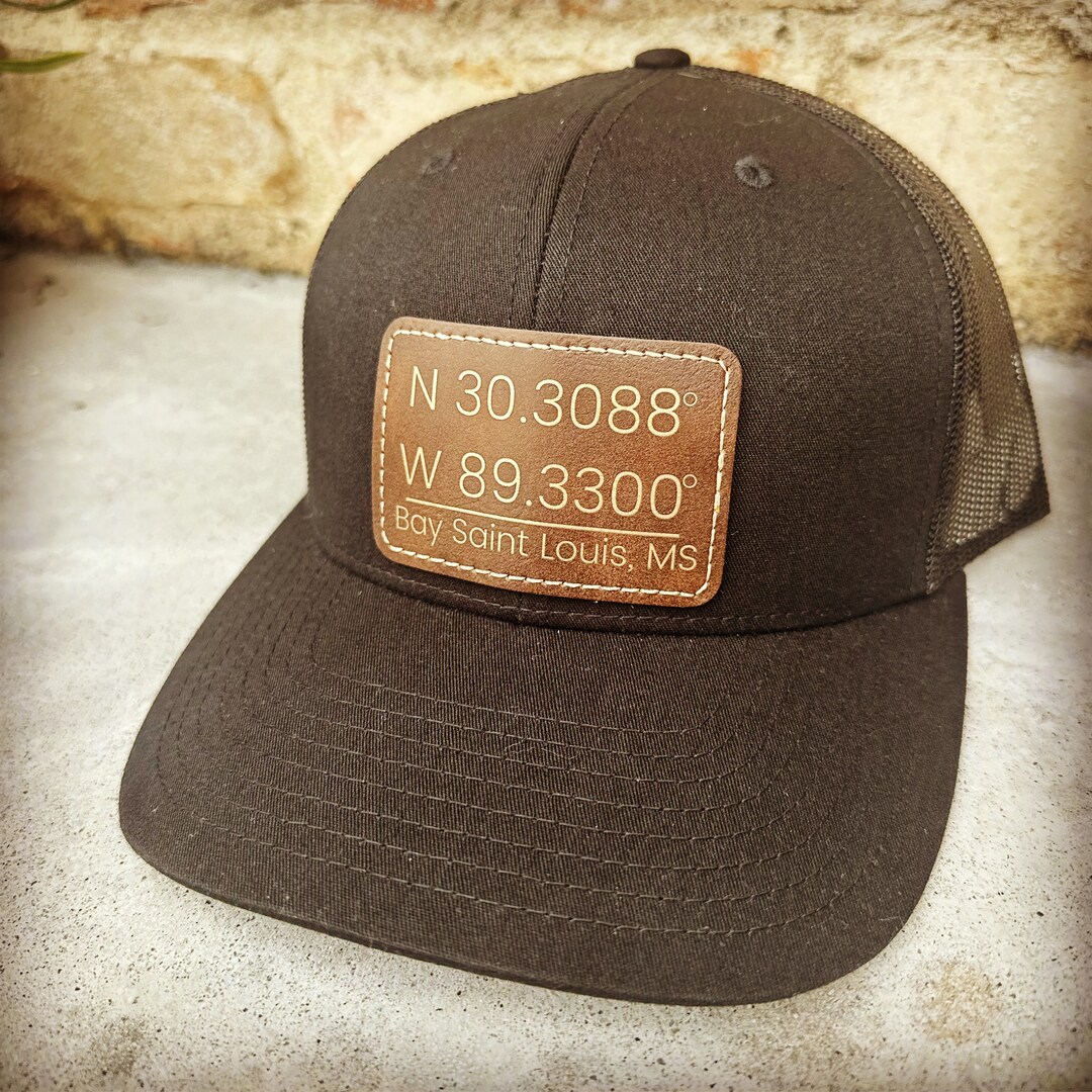 Custom Coordinates Leather Patch Hat - Etsy