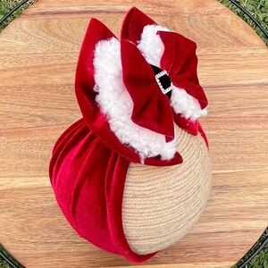 Velvet Red Santa Christmas Bow Headwrap, Santa Baby Bow, Santa Hat Bow ...