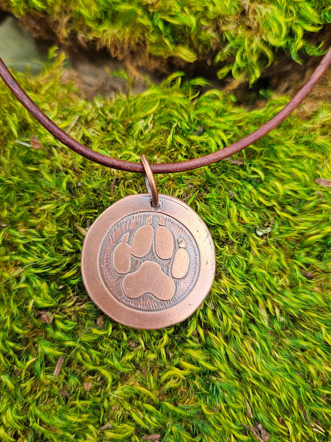 Wolf Paw Copper Etched Pendant Necklace/ Coyote Paw/ Leather Cord ...