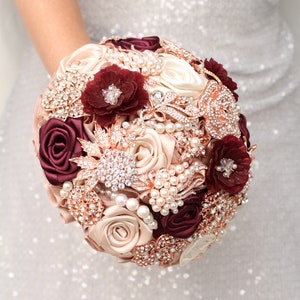 Burgundy Wedding Bouquet. Rose Gold Bouquet. Artifitial Flowers ...