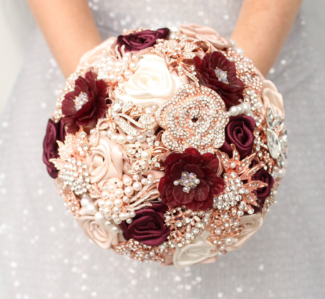 Burgundy Wedding Bouquet. Rose Gold Bouquet. Artifitial Flowers ...