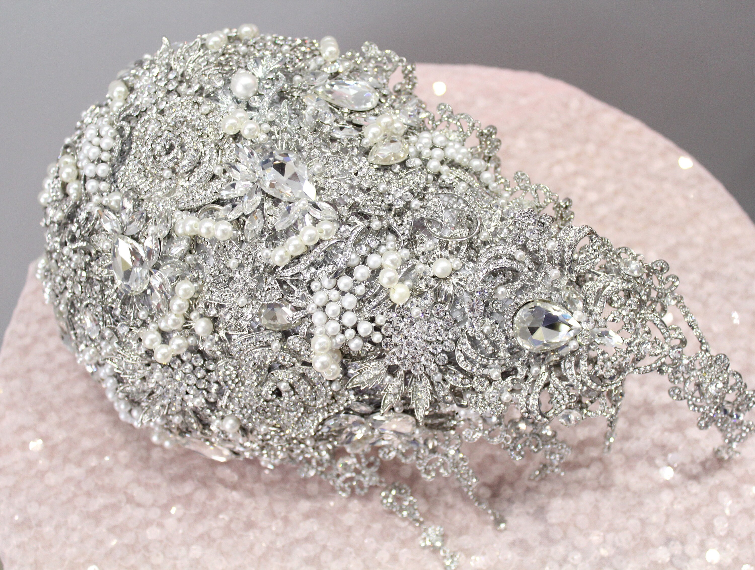 Brooch Bouquet. Silver Wedding Bouquet. Cascade Bridal Bouquet. Bling ...