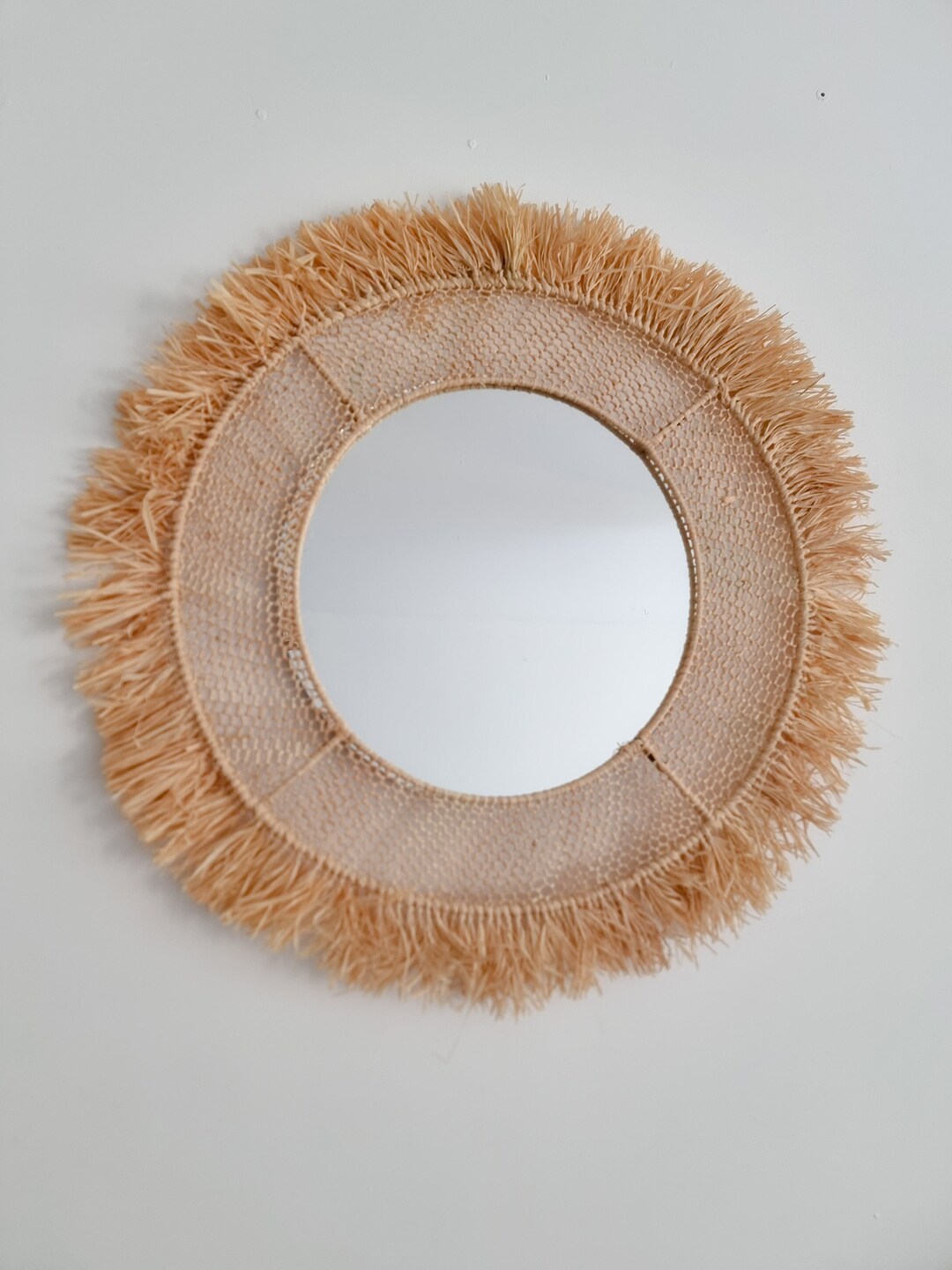 Round Raffia Mirror on a Metal Structure Moroccan Boho Chic Mirror ...