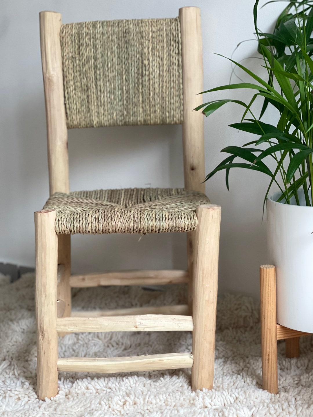 Silla infantil en madera de eucalipto y cuerdas trenzadas. - Etsy España
