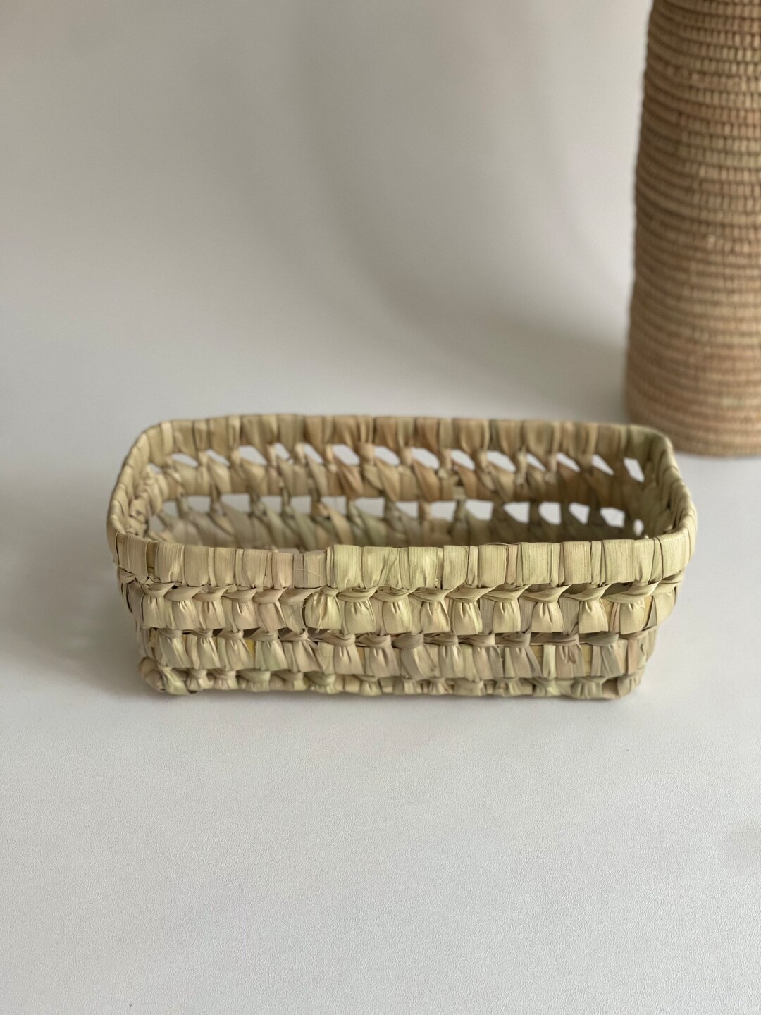 Rectangular Palm Leaf Basket Storage Basket for Kitchen / Bathroom - Etsy