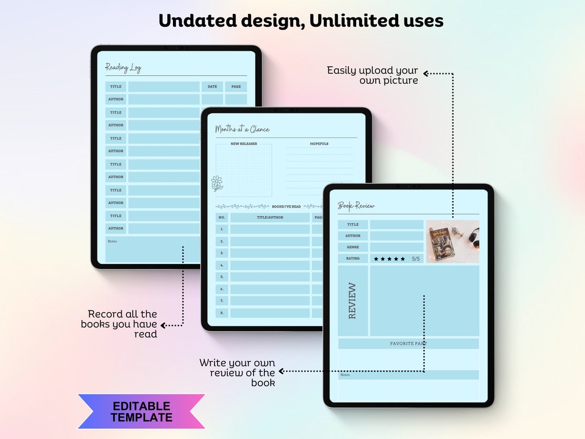 Editable Digital Reading Book Planner,printable Reading Book Tracker ...