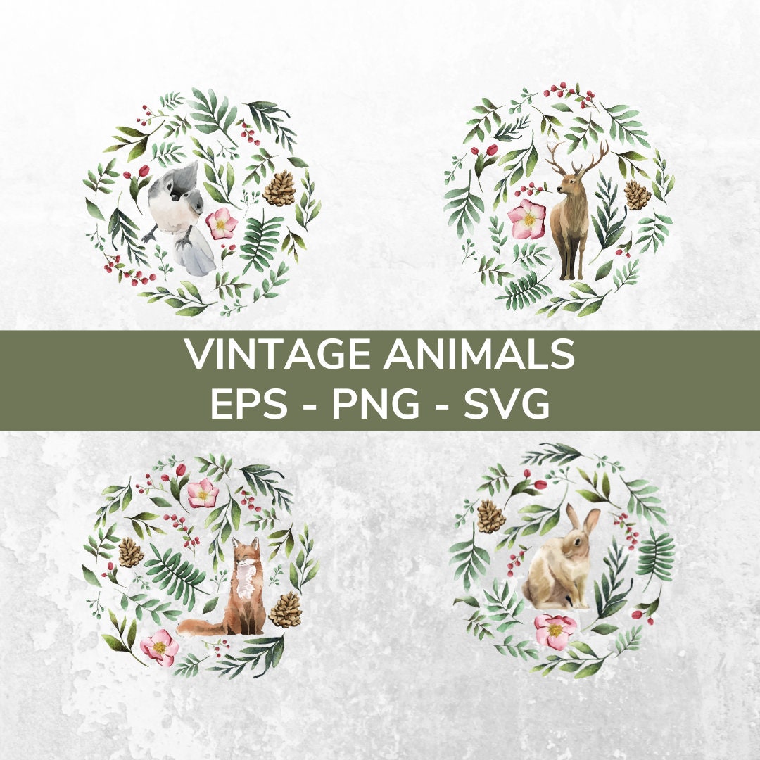 Vintage Forest Animals Digital Illustrations Digital Fox Digital Hare ...