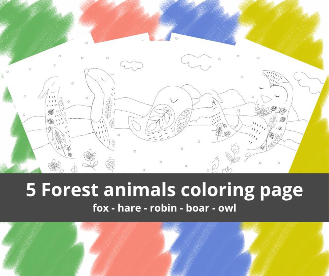 5 Forest Animal Coloring Page - Printable JPG Set of 5 - Coloring Fox ...