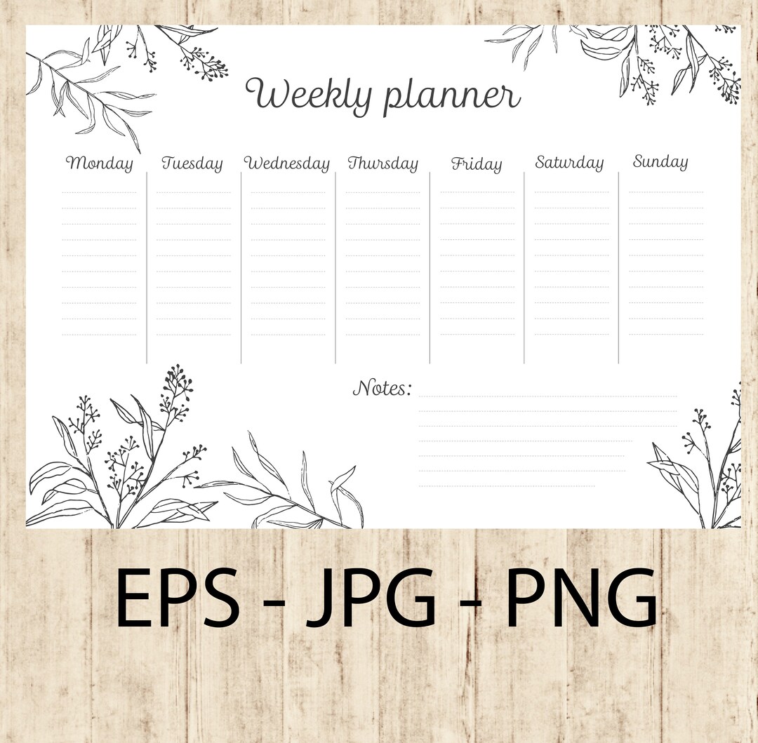 Botanical Weekly Planner Png Gray Weekly Planner Jpg Flowers Planner ...