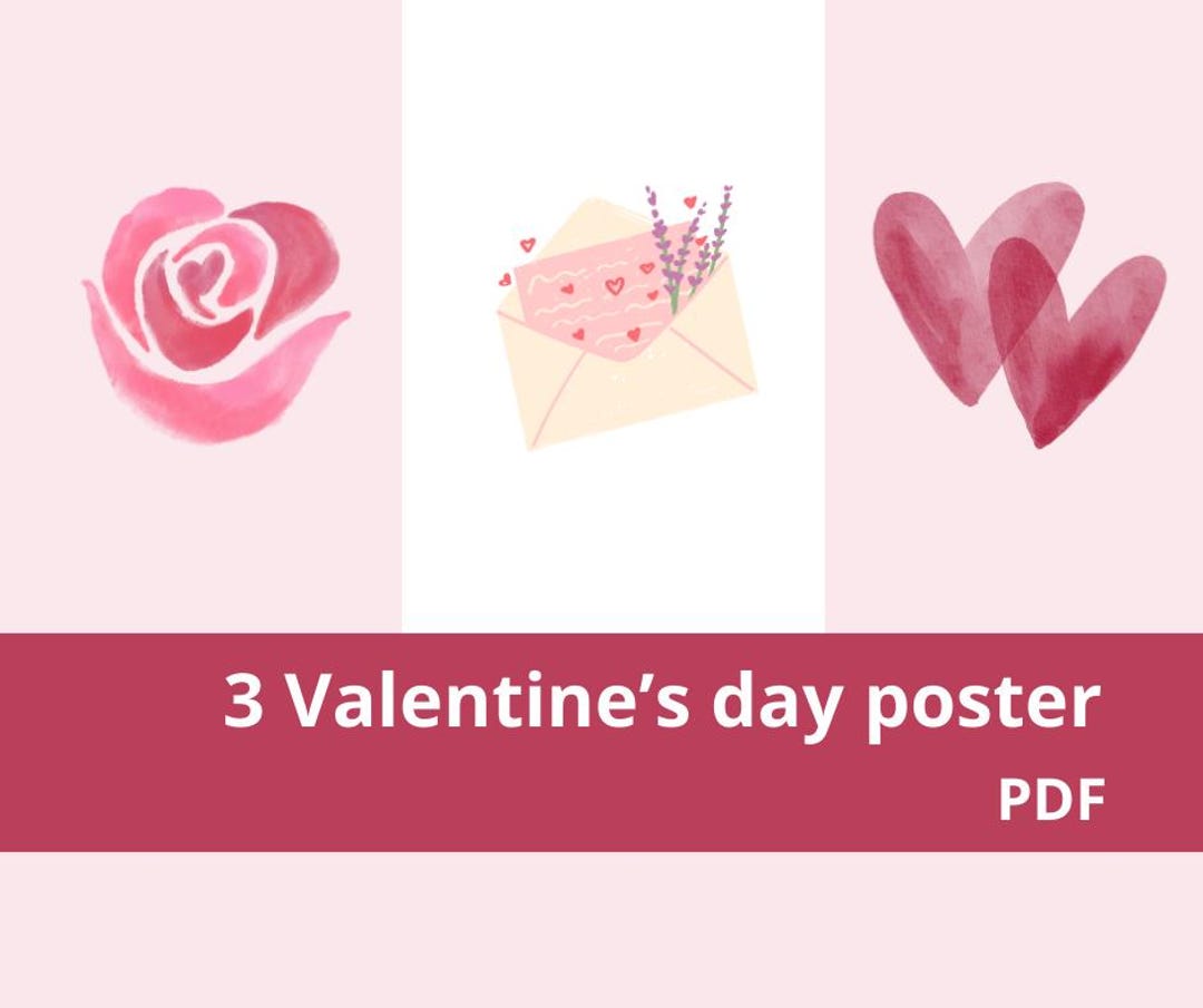 3 Pink Valentine Printable Poster Teen Girl Bedroom Decor Valentine's ...