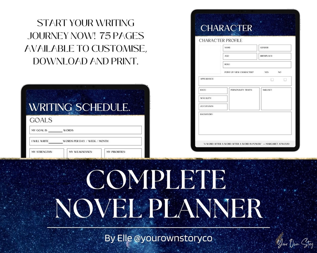 75 Page Digital Novel Planner (space) - Writing Schedules, Character ...