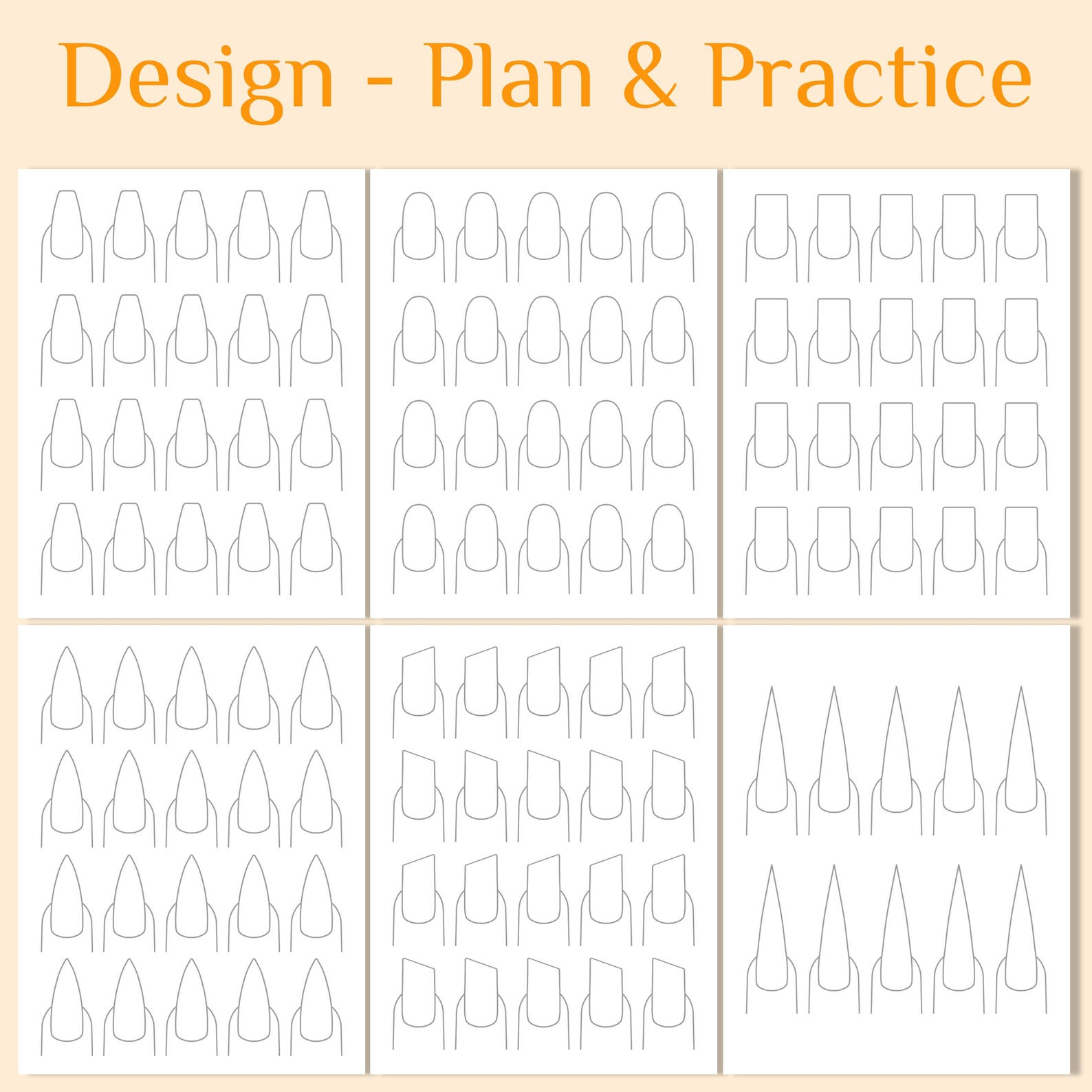 Nail Art Planner & Practice Sheet – 6 Different Nail Shapes | Printable ...