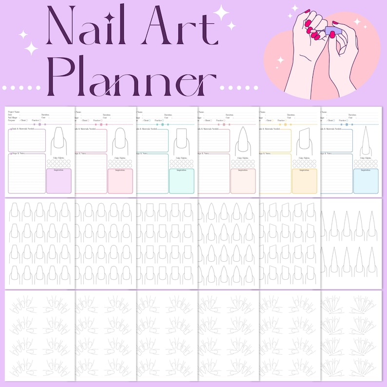 Nail Art Planner & Practice Sheet – 6 Different Nail Shapes | Printable ...