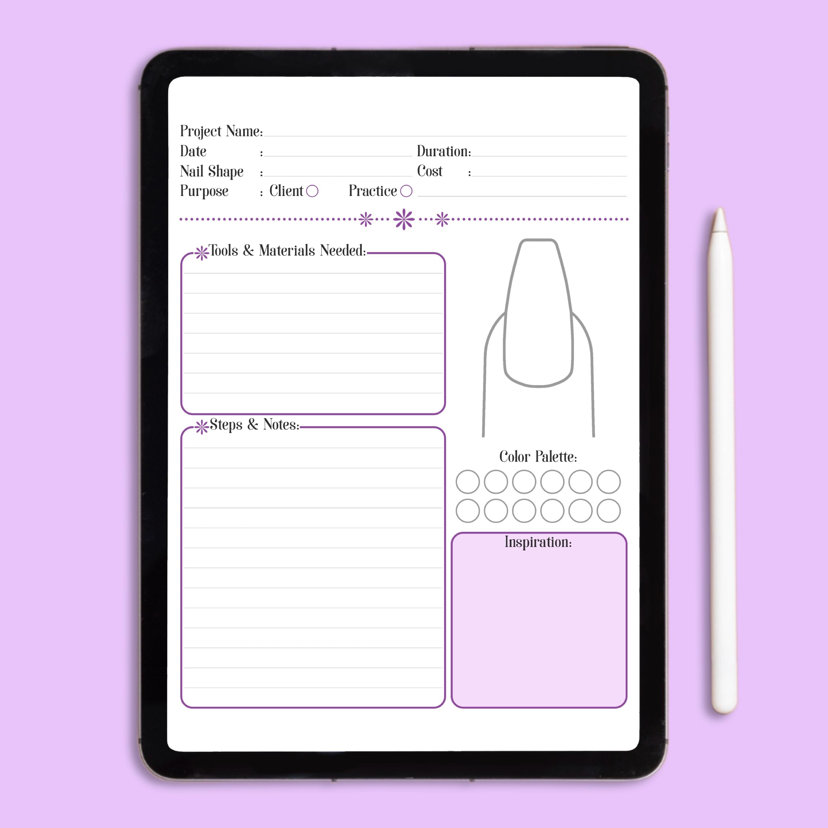 Nail Art Planner & Practice Sheet – 6 Different Nail Shapes | Printable ...