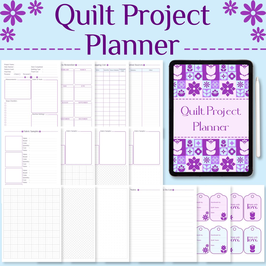 Quilt Project Planner | Printable Quilting Journal With 3 Types of ...