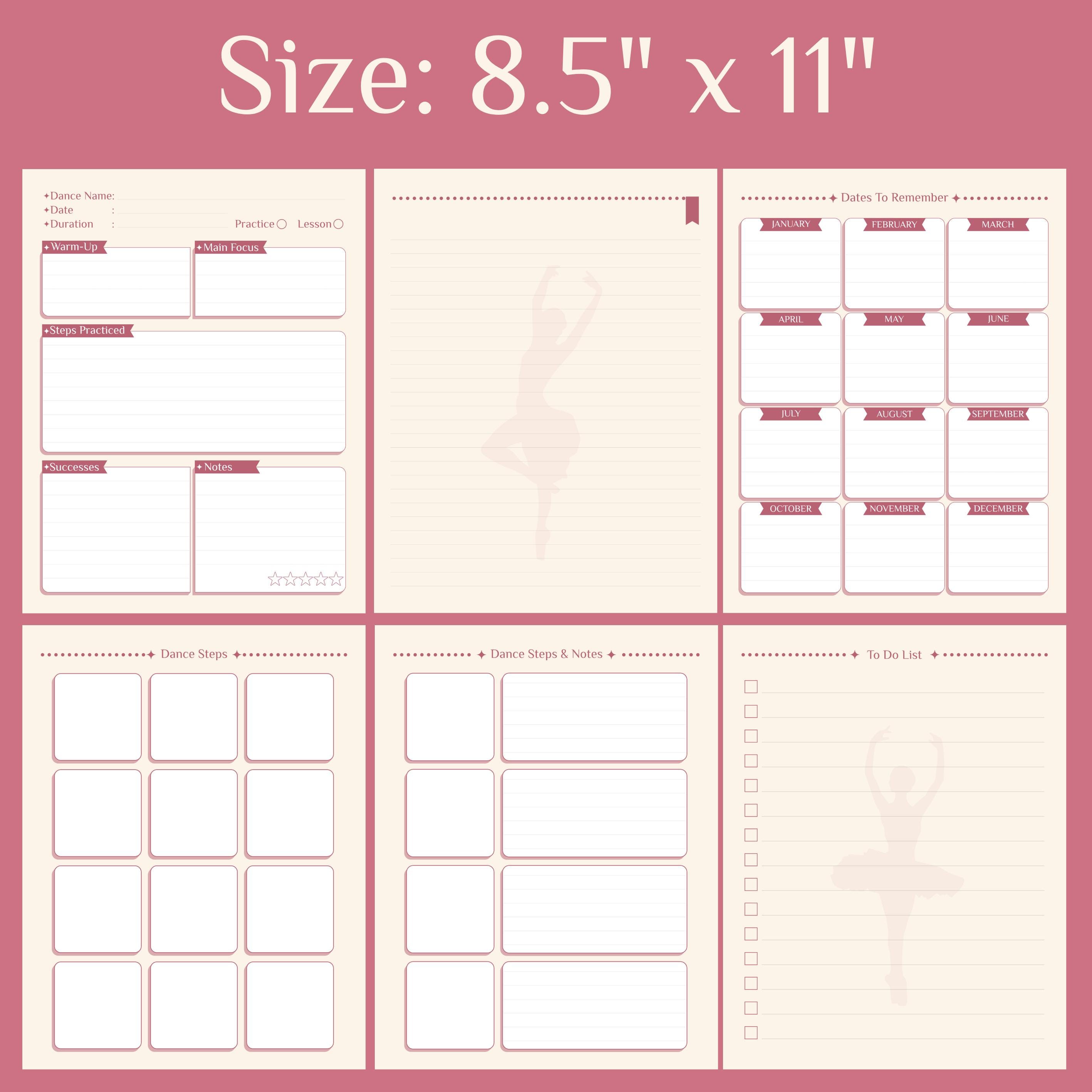Dance Practice Log & Journal. Dance Class Tracker. Choreography ...