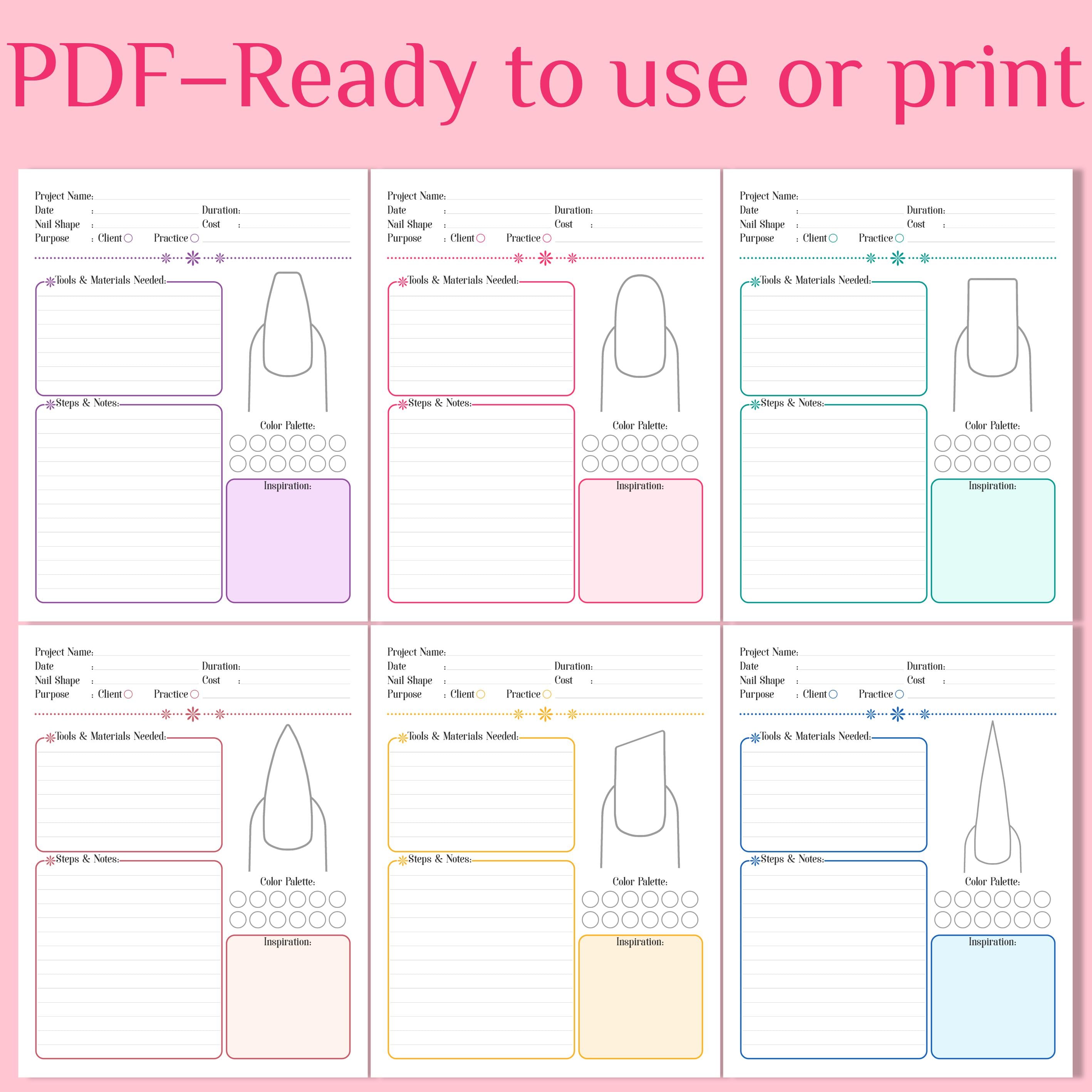 Nail Art Planner & Practice Sheet – 6 Different Nail Shapes | Printable ...
