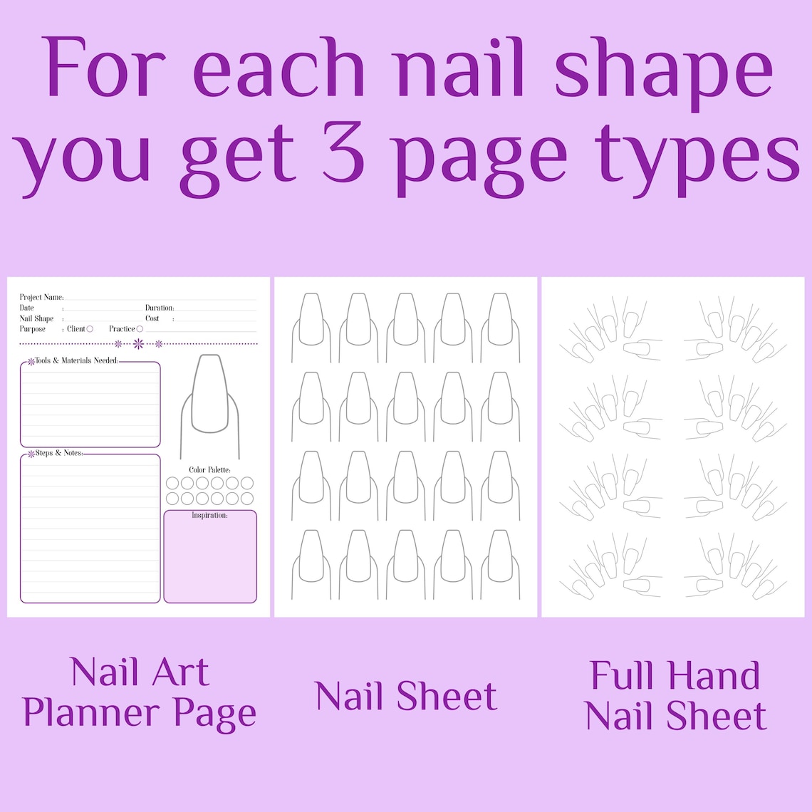 Nail Art Planner & Practice Sheet – 6 Different Nail Shapes | Printable ...