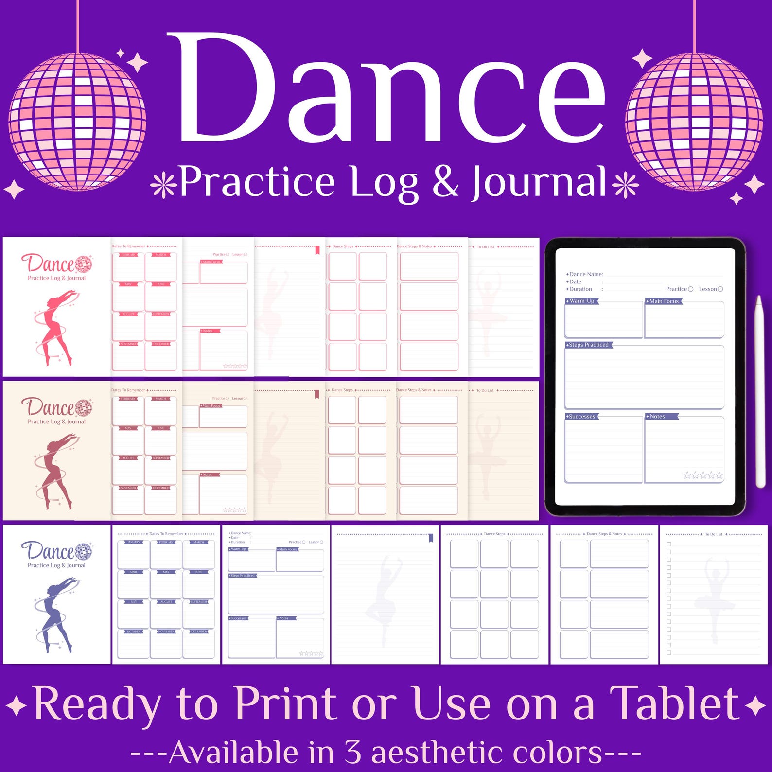 Dance Practice Log & Journal. Dance Class Tracker. Choreography ...