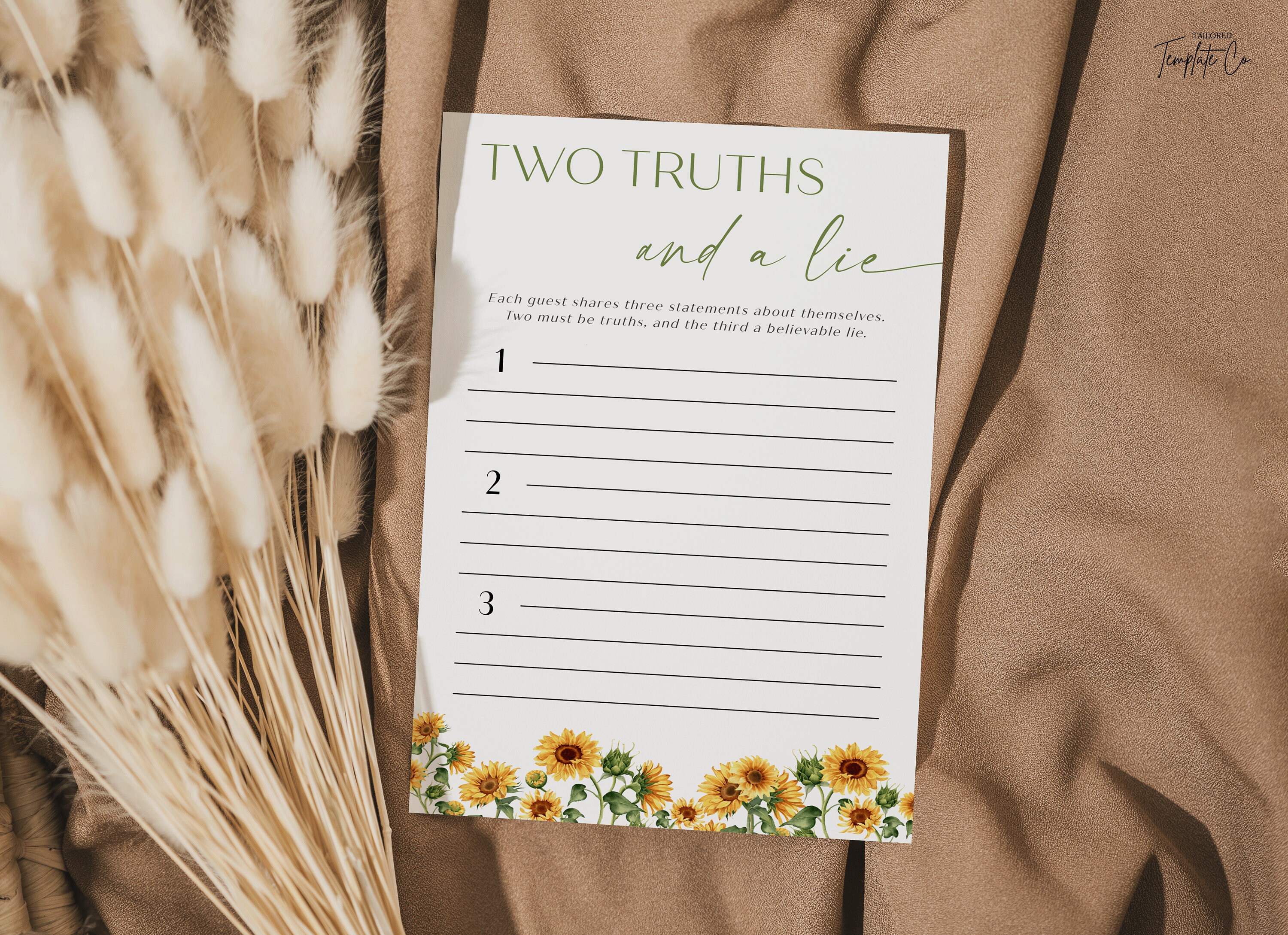 Two Truths and A Lie Template for Bridal Showers Modern Bridal Shower ...