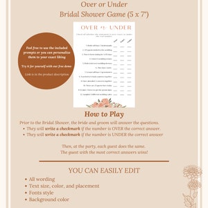 Over or Under Game Template for Bridal Showers | Printable Bridal ...