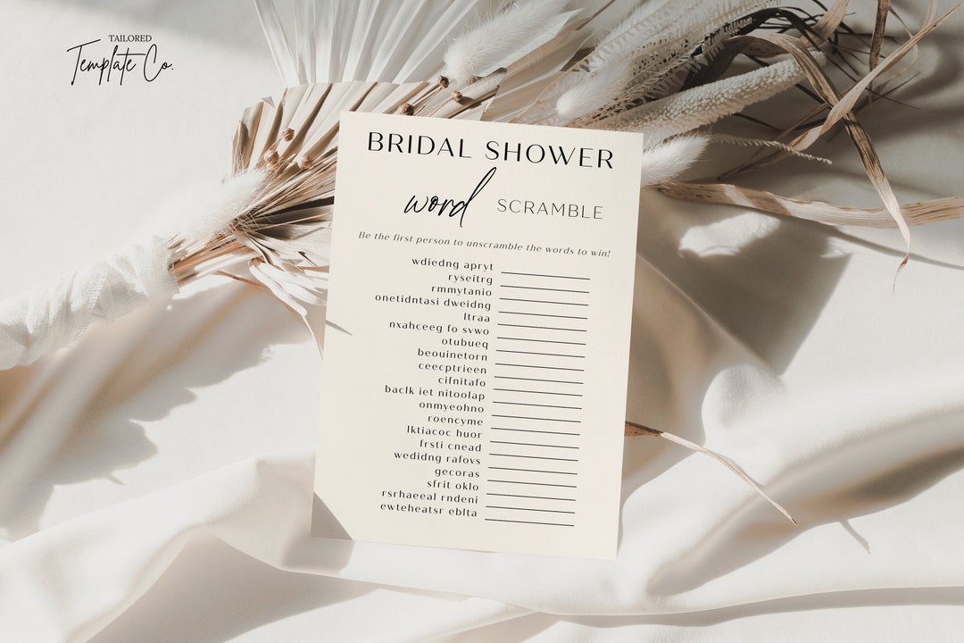 Minimalist Word Scramble Template for Bridal Shower | Modern Minimalist ...