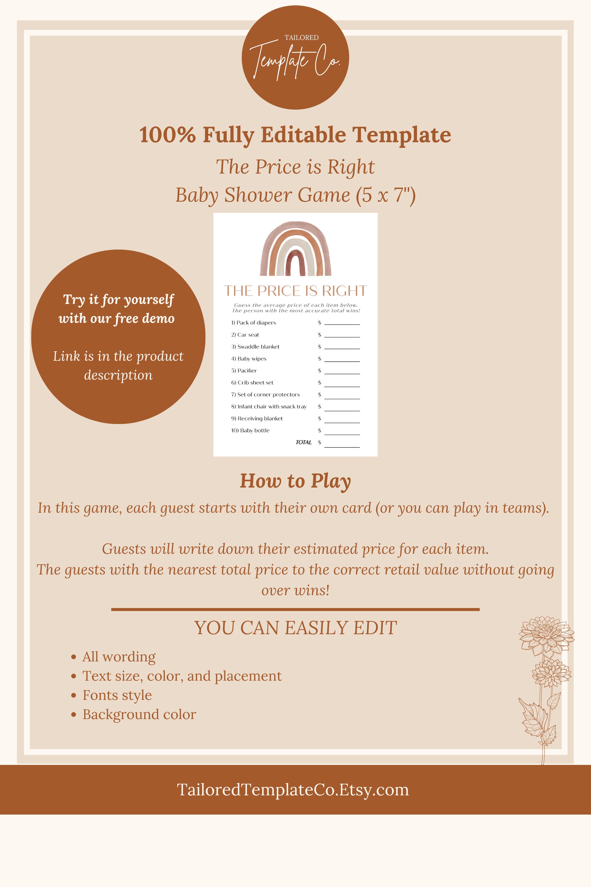 The Price is Right Game Template for Baby Showers Boho - Etsy