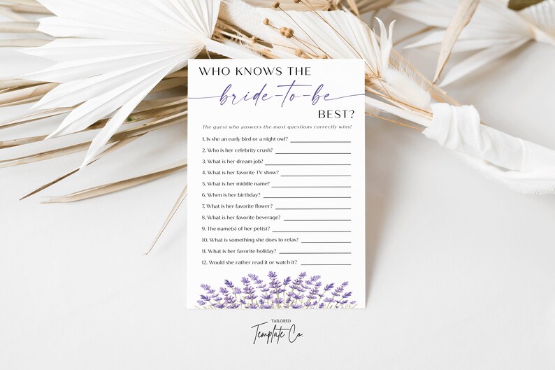 Who Knows the Bride Best Game Template for Bridal Showers Printable ...