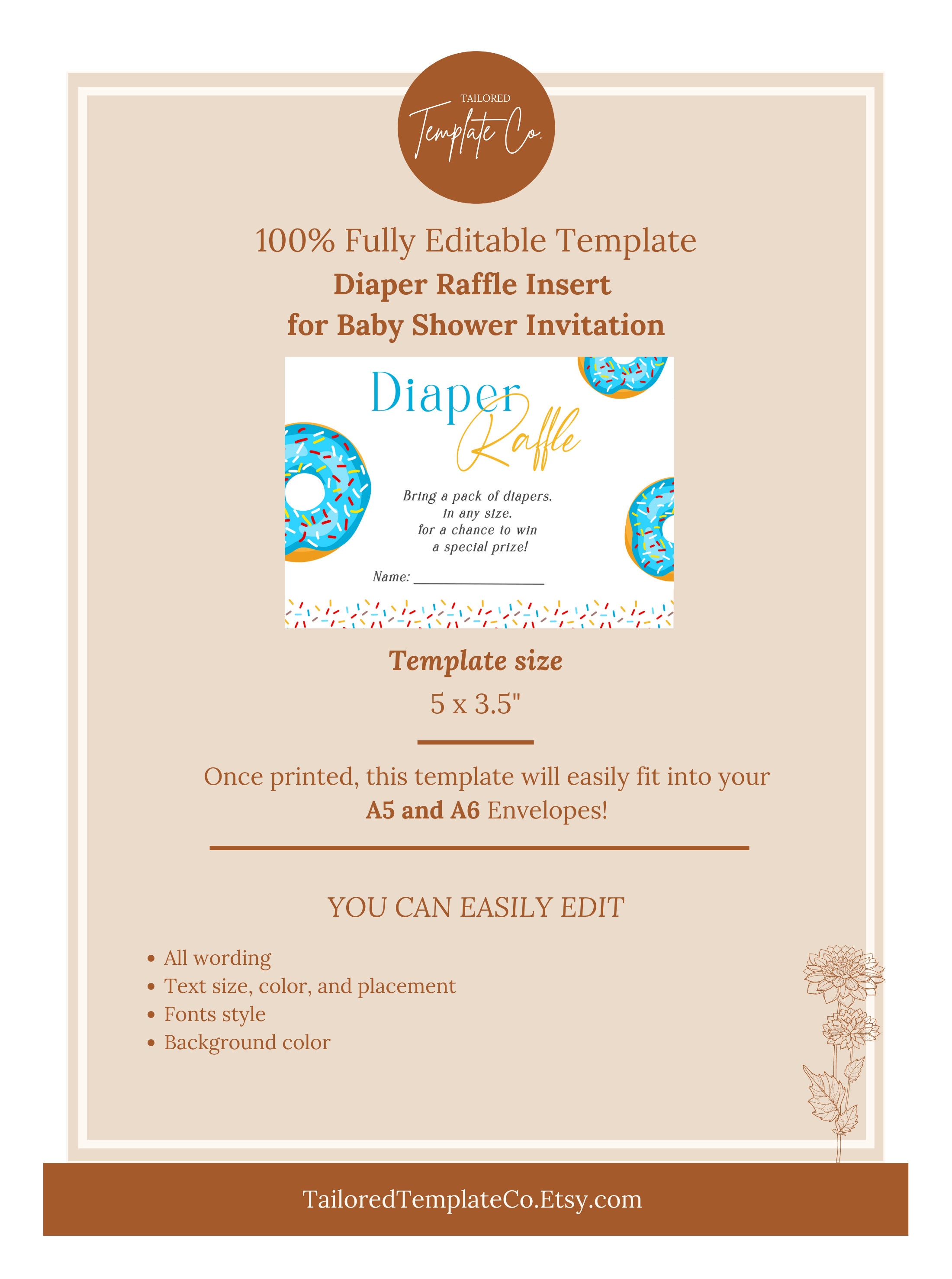 Diaper Raffle Insert Template 100% Fully Customizable Template Baby ...