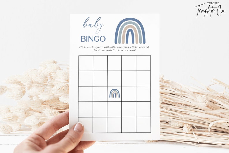 Rainbow Baby Shower Game Bingo Template | Boy Baby Shower | Blue ...