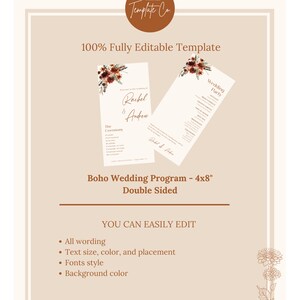 Wedding Program Editable Template | Custom Wedding Template | Boho Terracotta | Instant Download ...