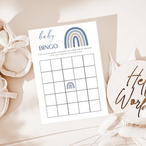 Rainbow Baby Shower Game Bingo Template | Boy Baby Shower | Blue ...