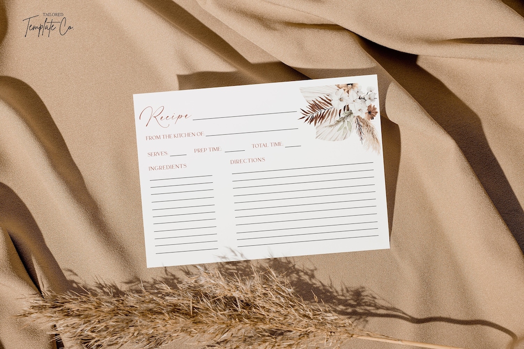Boho Recipe Card Insert Template 100% Fully Customizable - Etsy