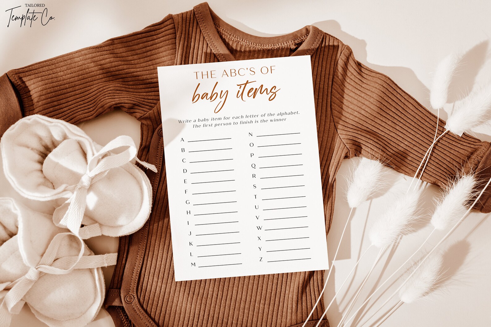 Minimalist Abc's of Baby Items Game Template for Baby Shower ...