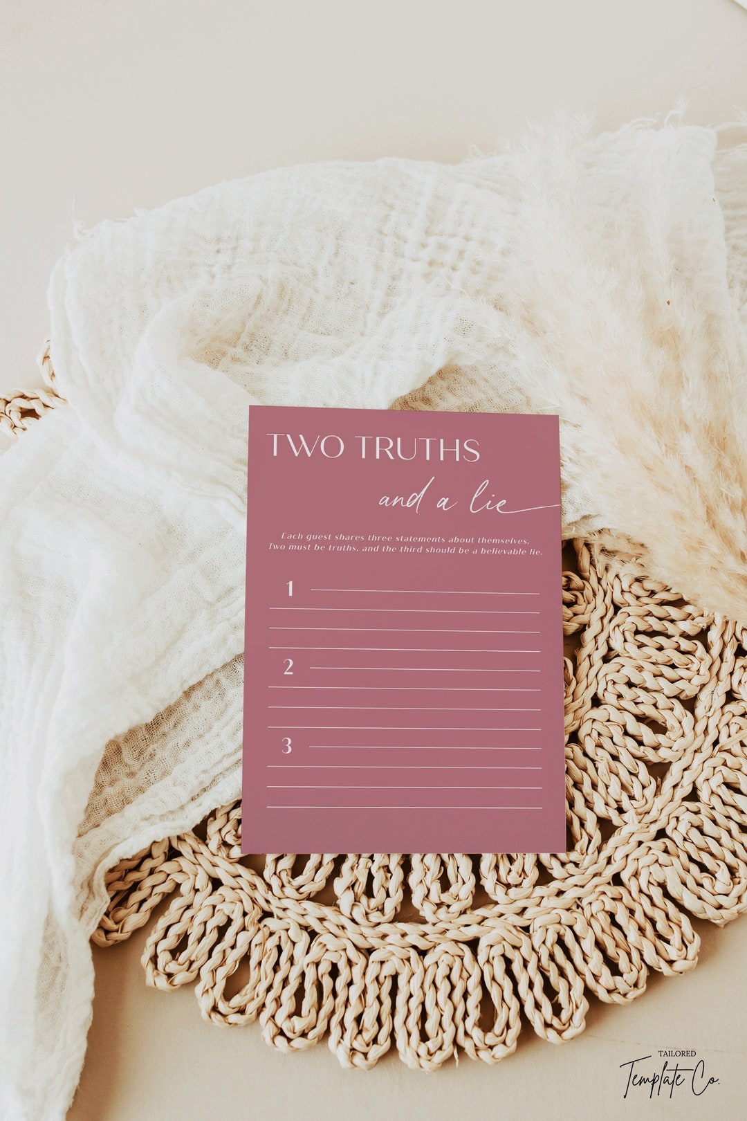 Minimalist Two Truths and A Lie Template for Bridal Showers Modern ...