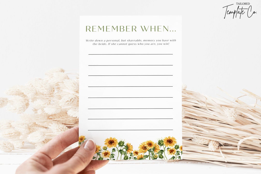 Bridal Shower Remember When Game Template | Printable Bridal Shower ...