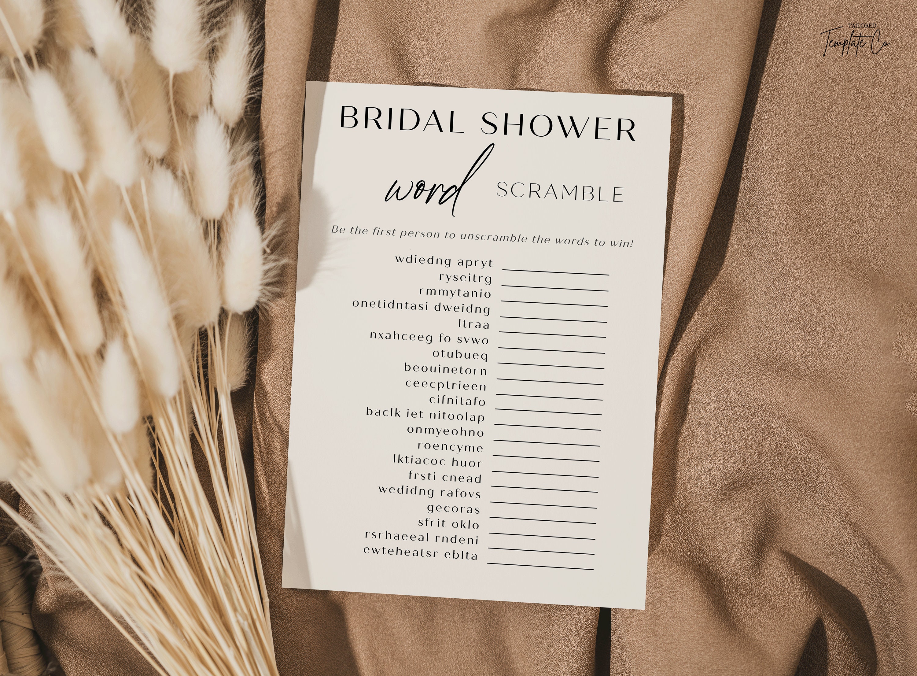 Minimalist Word Scramble Template for Bridal Shower Modern Minimalist ...