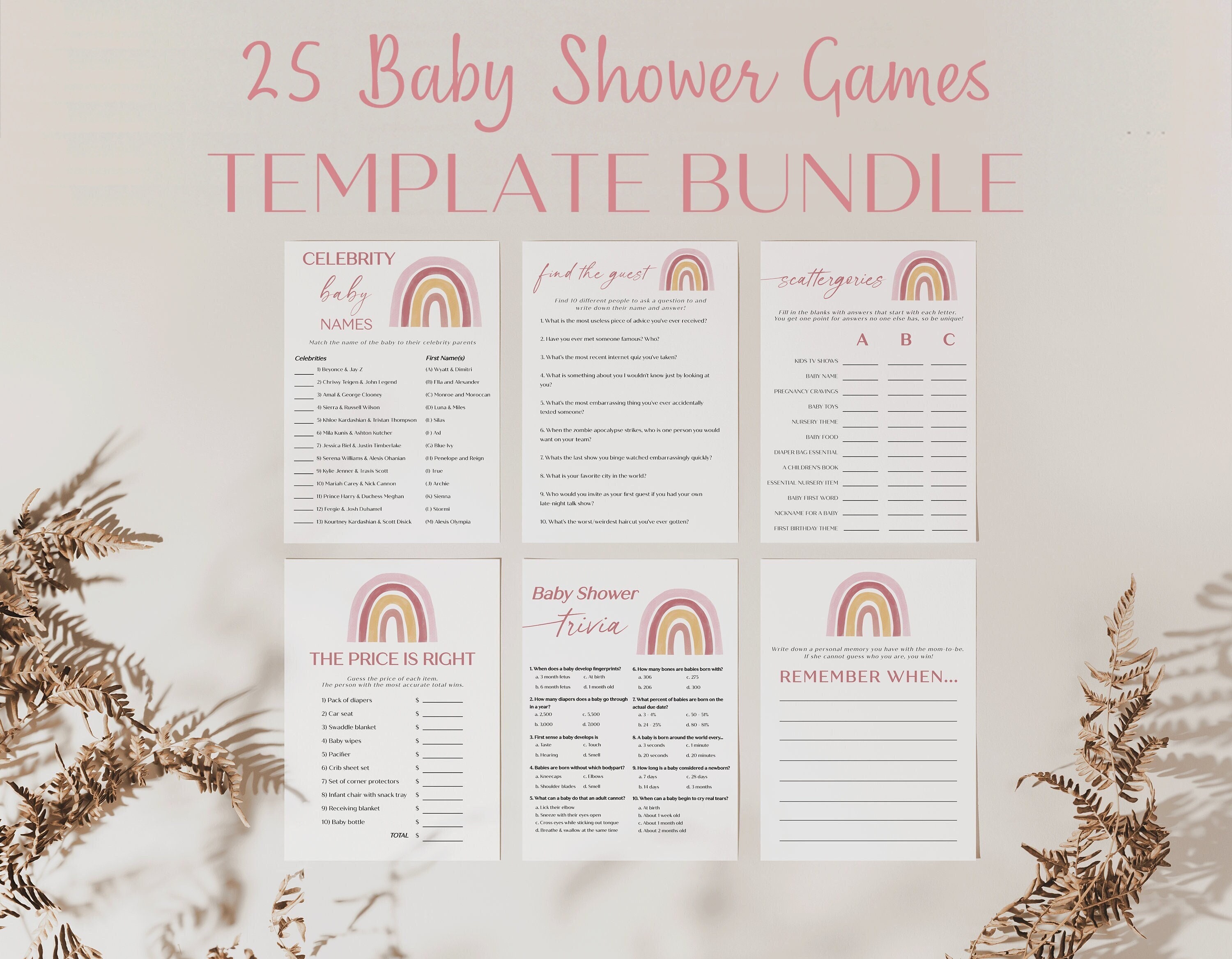 Rainbow Baby Shower Game Bundle Template | 25 Rainbow Baby Shower Games ...