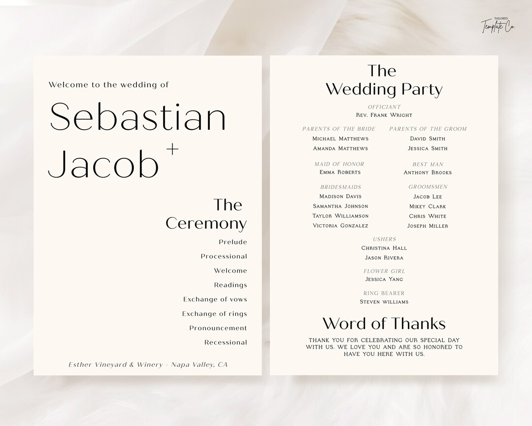 Wedding Program Editable Template Custom Wedding Template - Etsy