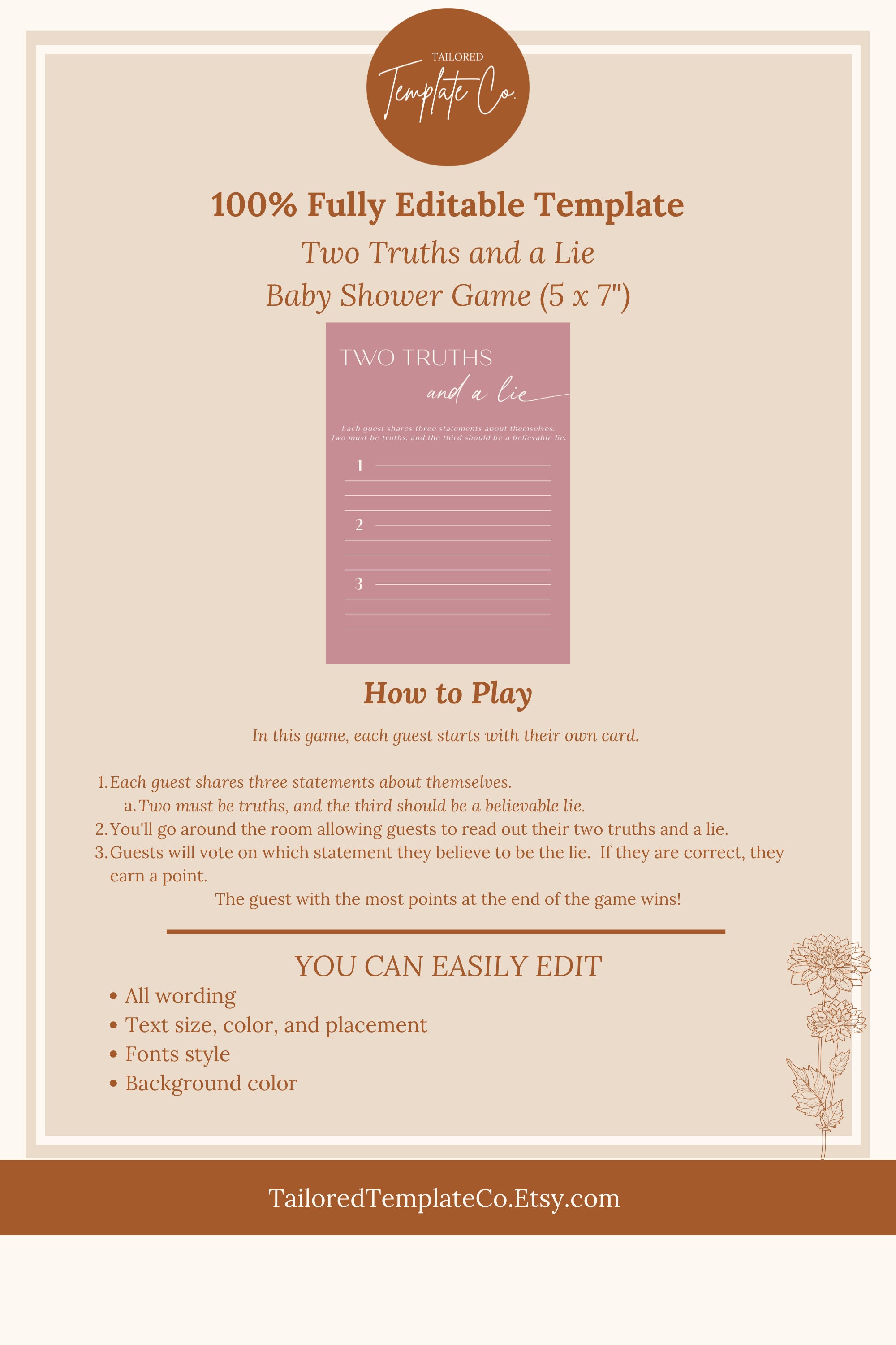 Minimalist Two Truths and A Lie Template for Baby Shower Minimalist ...