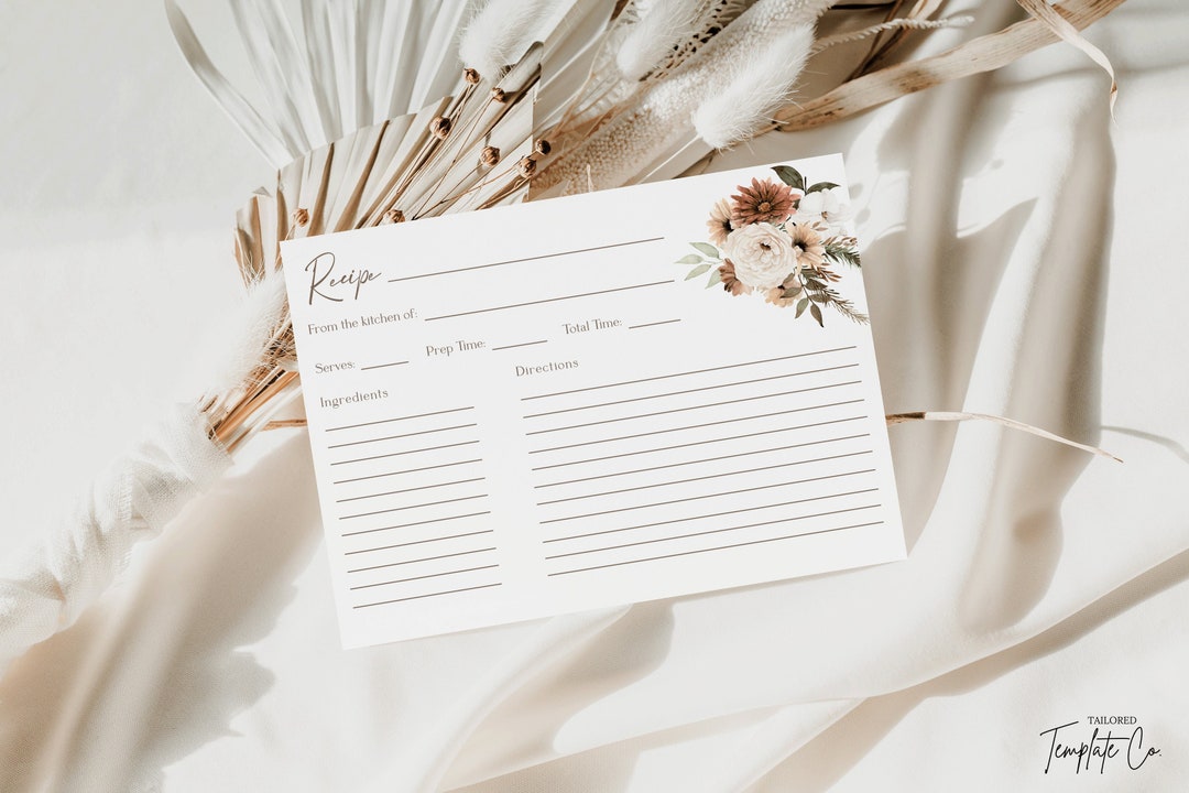 Boho Recipe Card Insert Template | 100% Fully Customizable Template ...