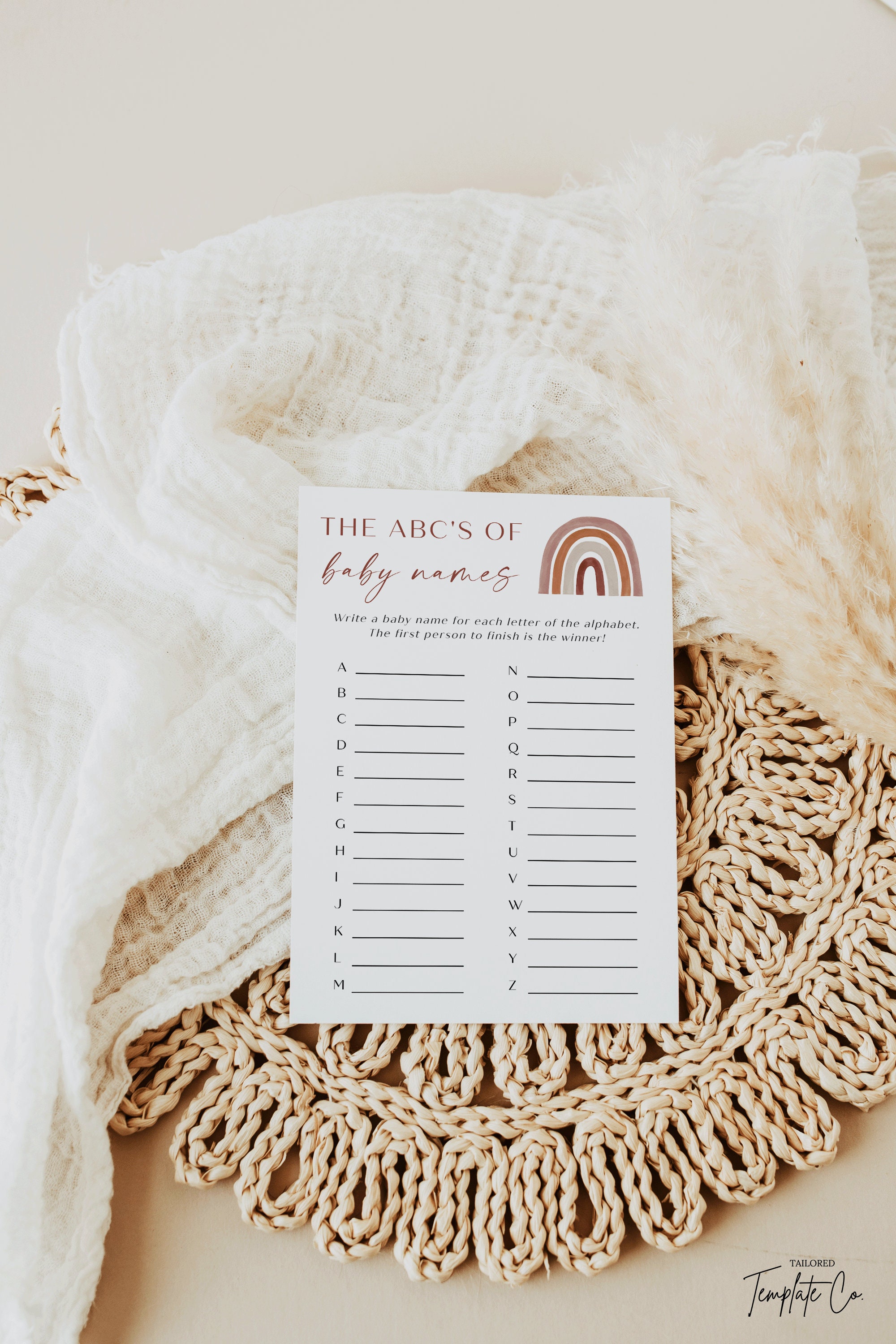 Abc's of Baby Names Game Template for Baby Showers Boho - Etsy