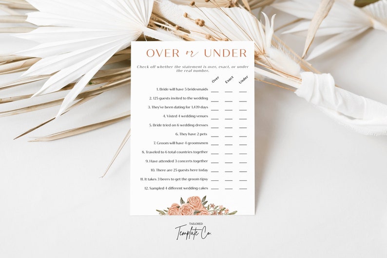 Over or Under Game Template for Bridal Showers Printable - Etsy