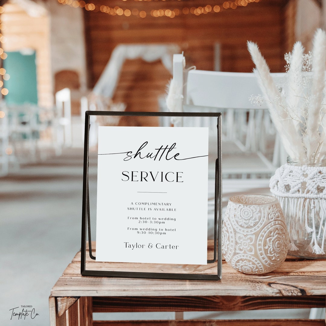 Shuttle Service Sign Template for Weddings | Wedding Transportation ...