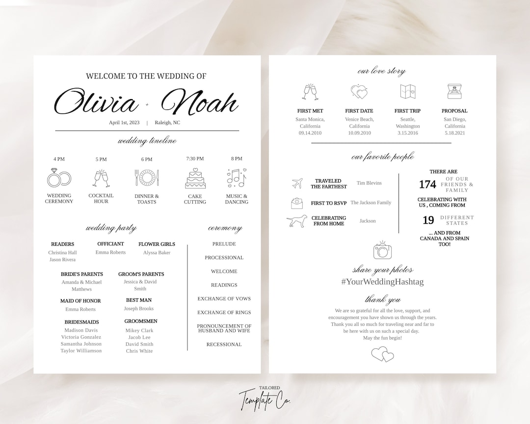 Wedding Program Editable Template Custom Wedding Template - Etsy