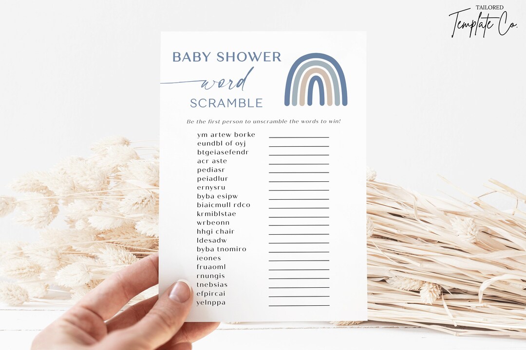 Rainbow Baby Shower Game Word Scramble Template | Boy Baby Shower ...