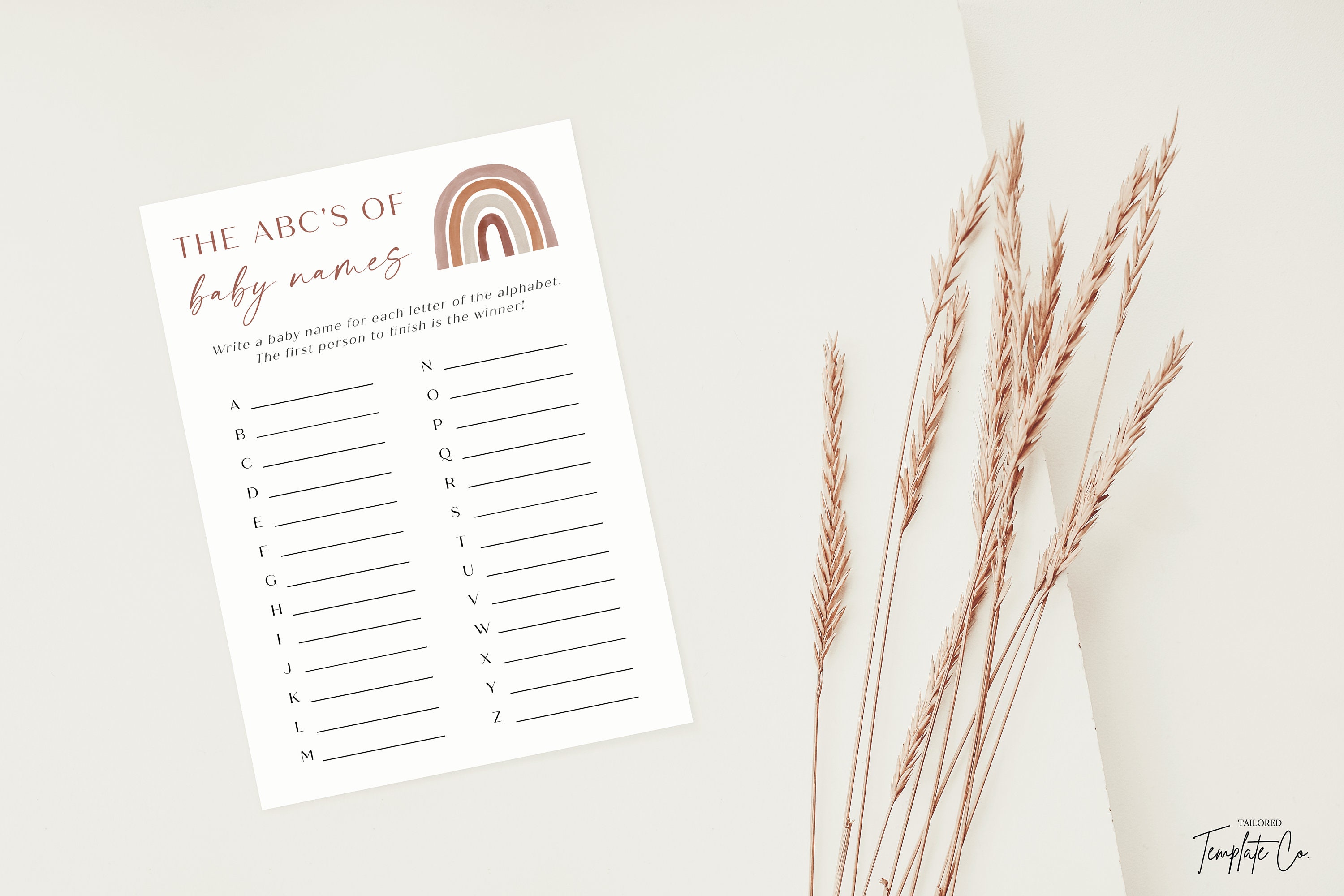 Abc's of Baby Names Game Template for Baby Showers Boho - Etsy