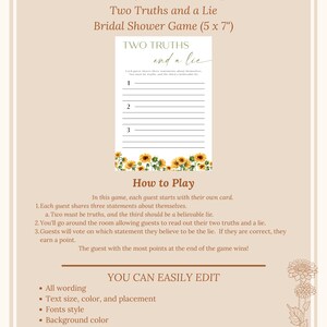 Two Truths and A Lie Template for Bridal Showers | Modern Bridal Shower ...
